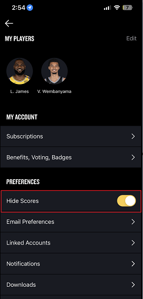 Hide Scores – NBA Help Center